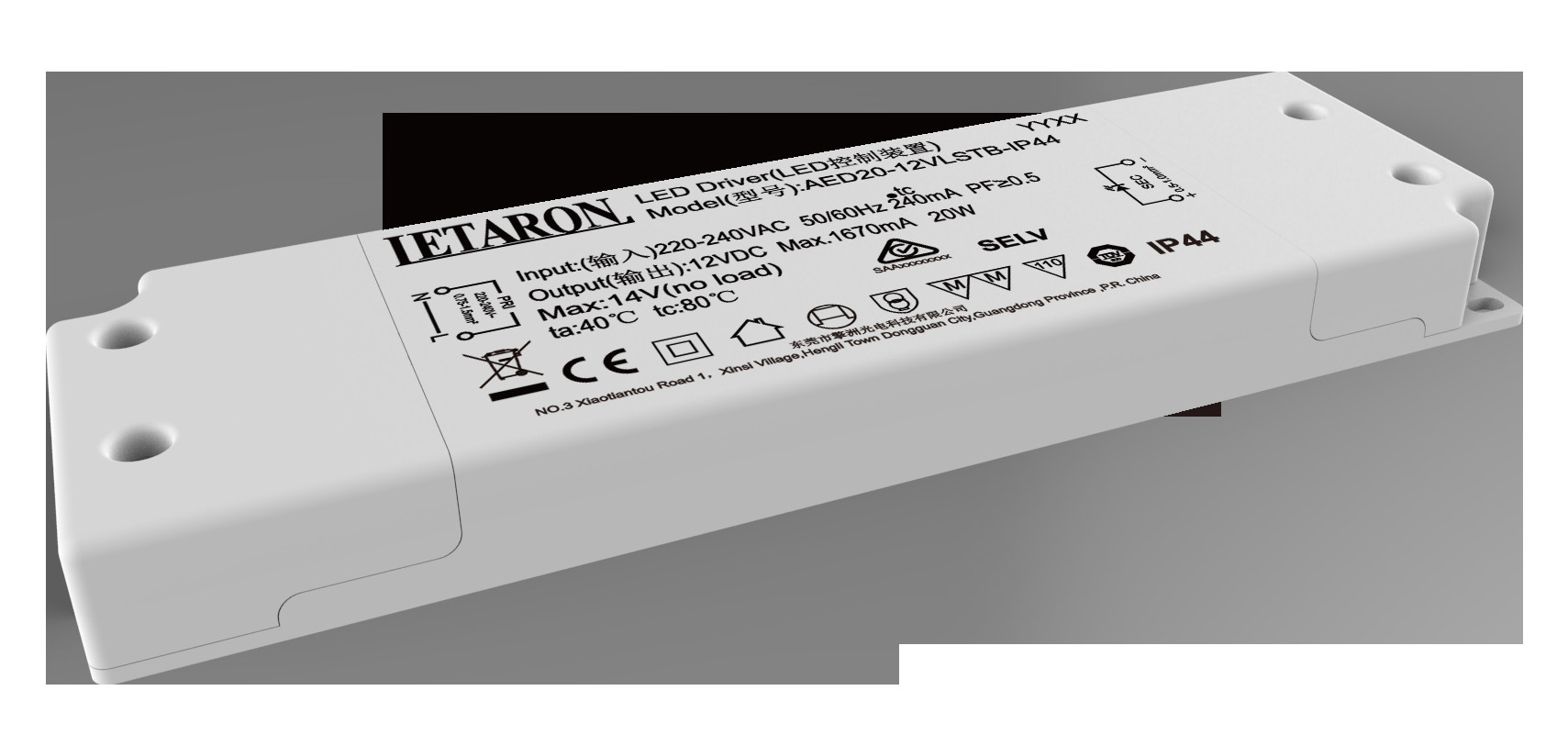 20W Led Driver Constant Voltage , Led Driver 12v Selv Ip44 With SAA ...